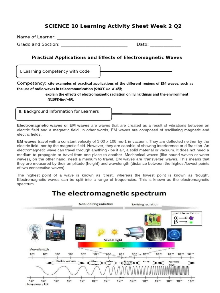 Science 10-Las-2-Q2 | PDF | Electromagnetic Radiation | Waves