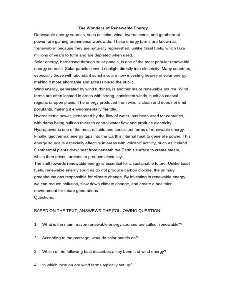 The Wonders of Renewable Energy | PDF | Renewable Energy | Energy ...