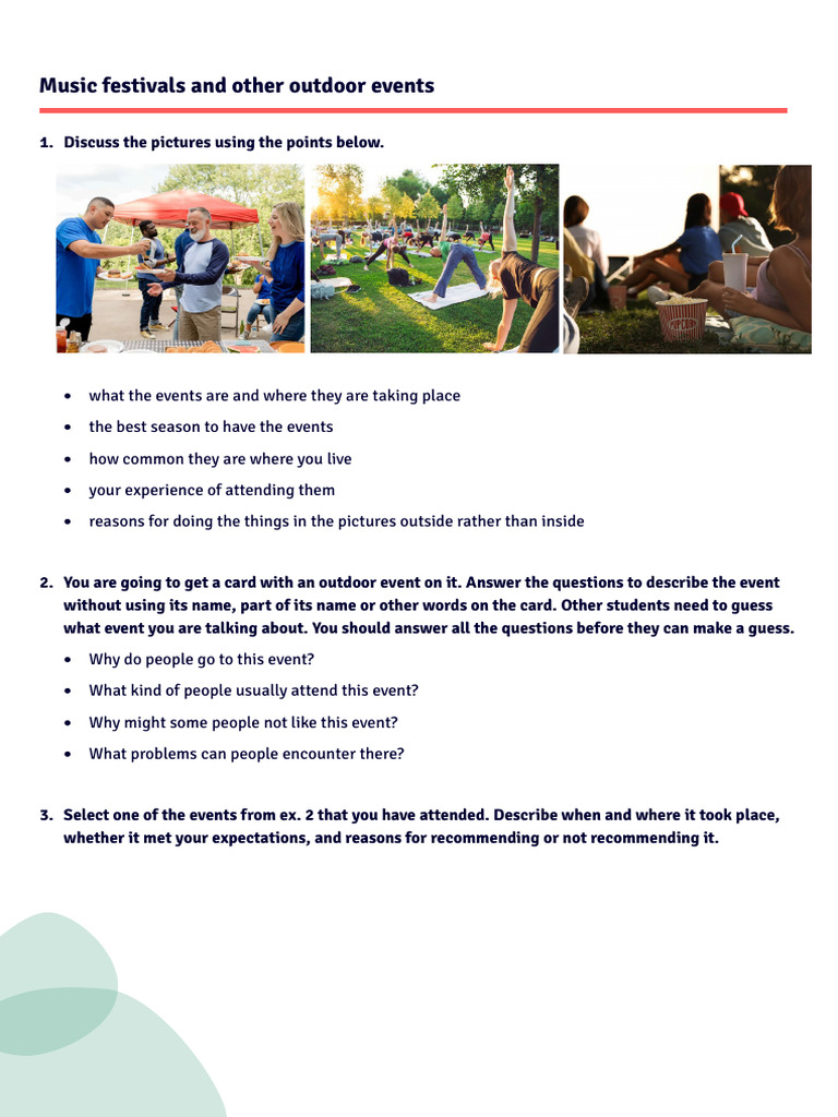 ESL Brains Music Festivals and Other Outdoor Events SV 3788 | PDF