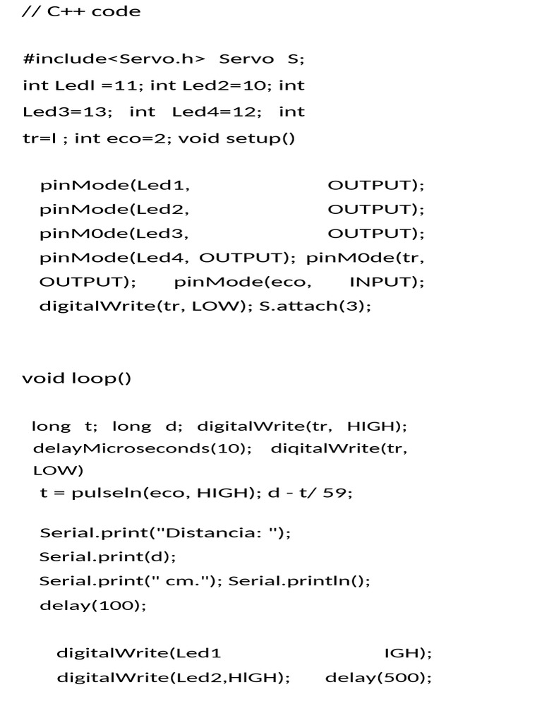 C++ Servo and LED Control Code | PDF