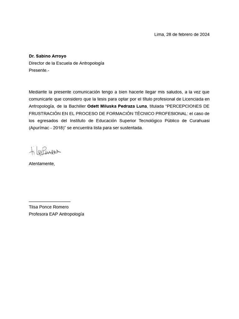 Informe Aprobat. Tilsa Ponce - Odett Pedraza TPR Feb 2024 | PDF