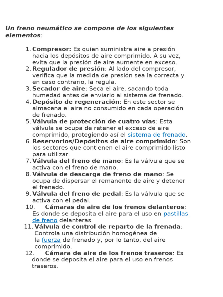 Componentes del Freno Neumático | PDF