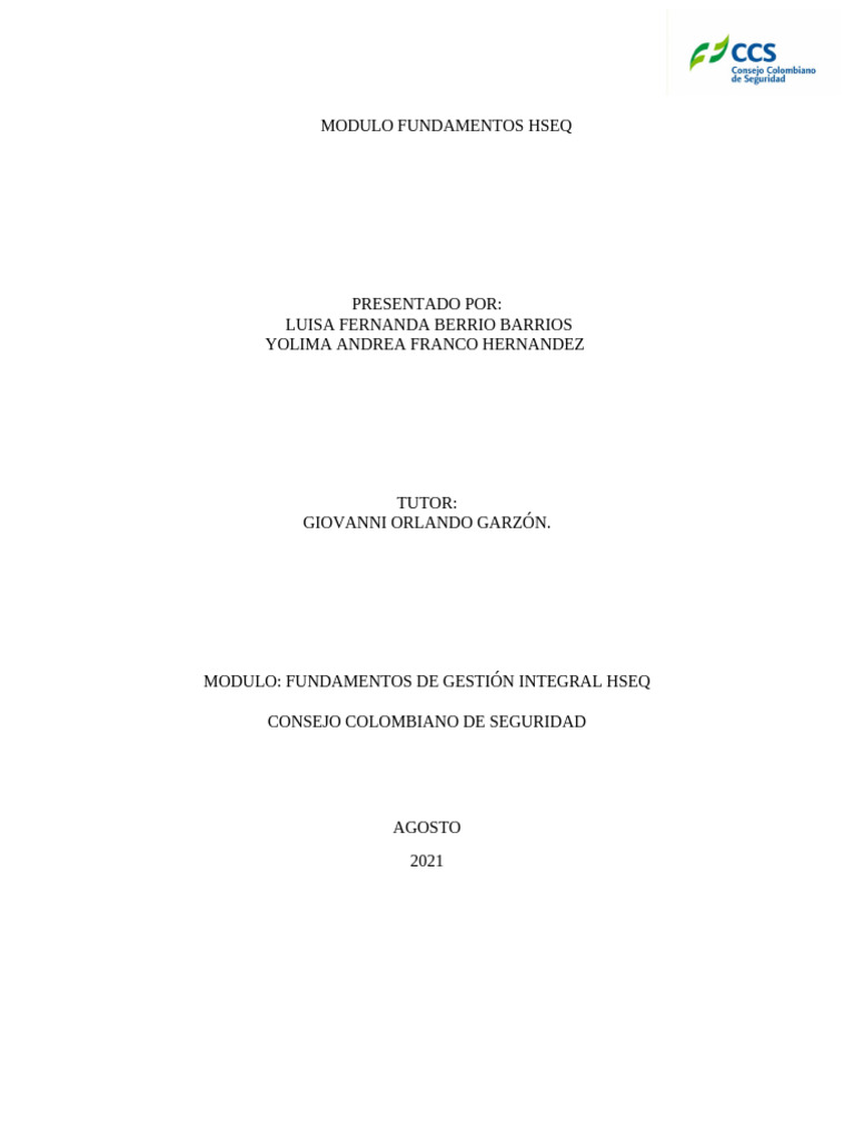 Modulo 1 Fundamentos HSEQ | PDF | Calidad (comercial) | Planificación