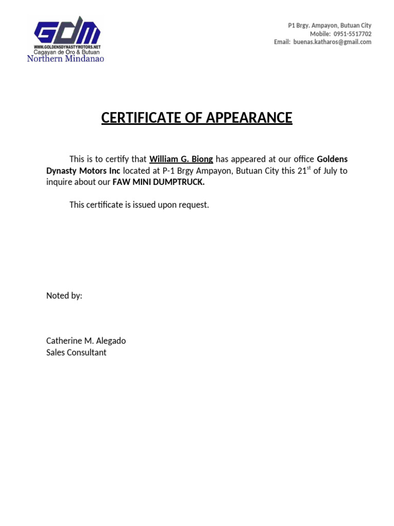 Certificate of Appearance | PDF