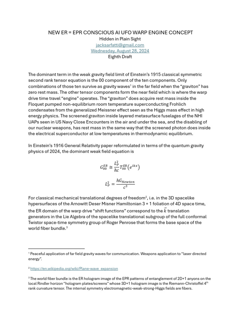 8TH Draft Er Epr Ufo Conscious Ai Warp e | PDF | General Relativity | Electron