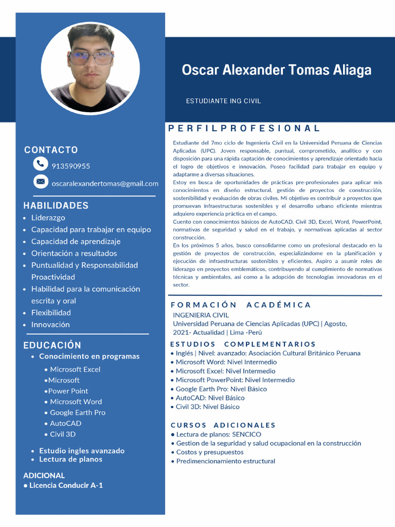 Currículum Vitae CV Oscar Alexander Tomas Aliaga | PDF