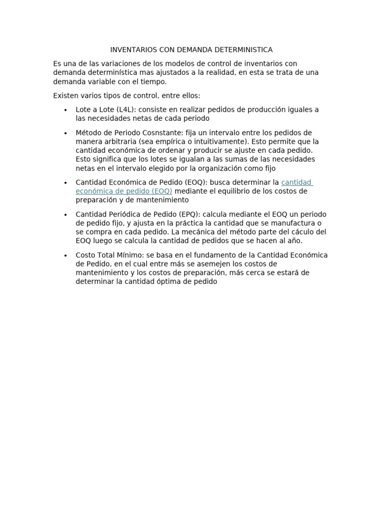 Inventarios Con Demanda Deterministica | PDF | Economias | Ciencias ...