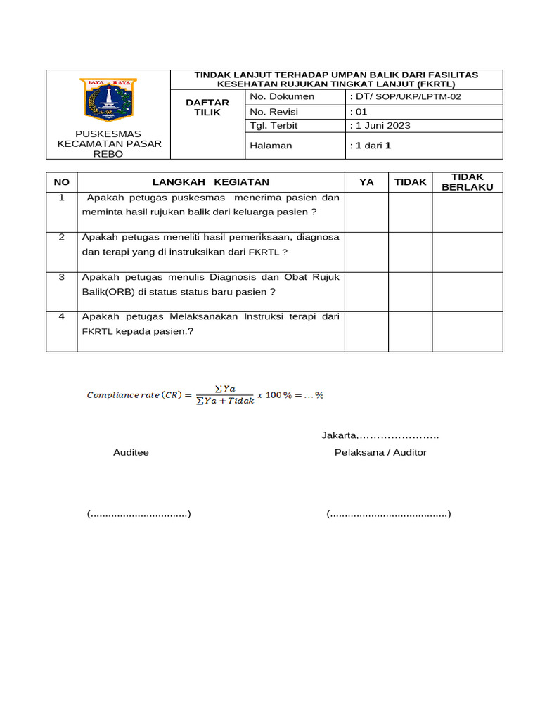 DT Sop Rujuk Balik Prolanis | PDF