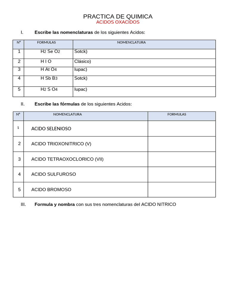 Practica de Quimica Acidos Oxacidos | PDF