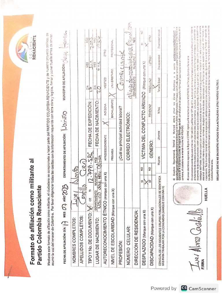 Afiliación Militante Iver A ..CR | PDF