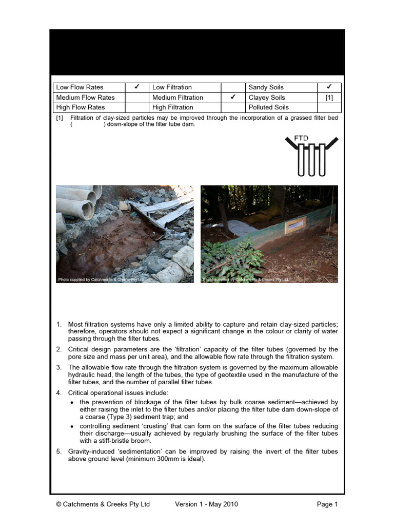 Filter Tube Dams Dewatering | PDF | Filtration | Flow Measurement