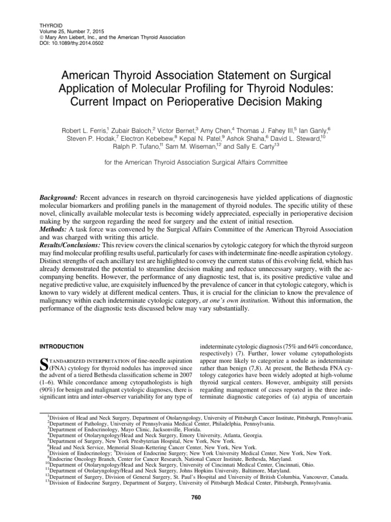 2015 ATA - Molecular Profiling For Thyroid Nodules | PDF | Sensitivity ...
