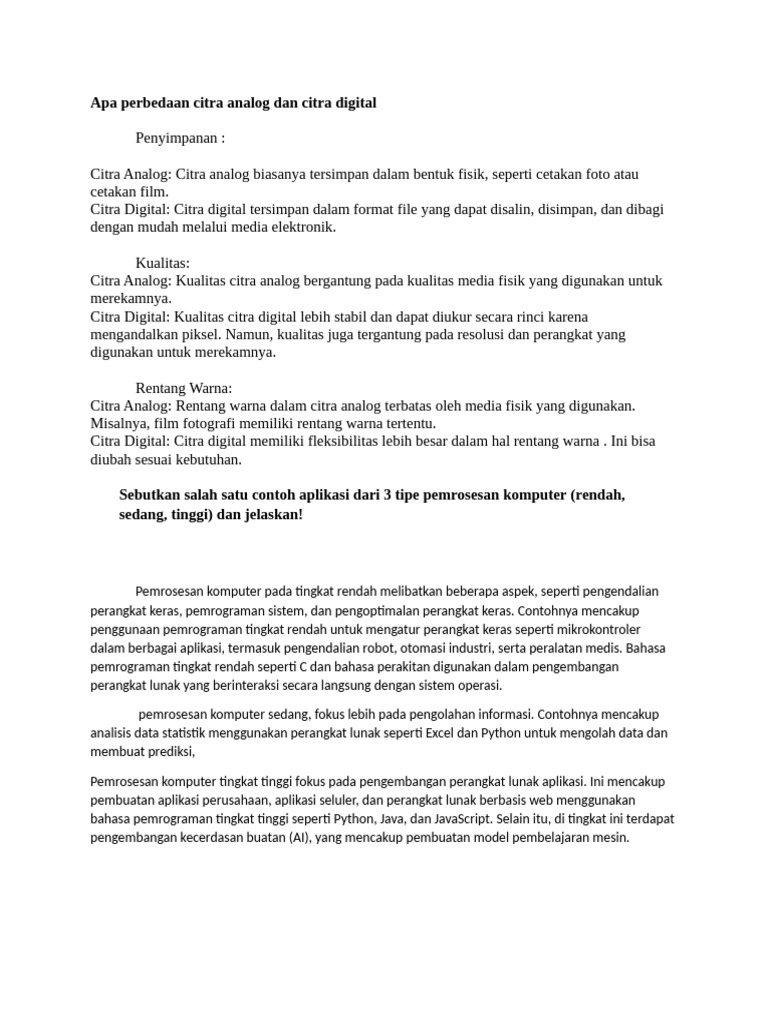 Apa Perbedaan Citra Analog Dan Citra Digital Cicilannnnnn | PDF