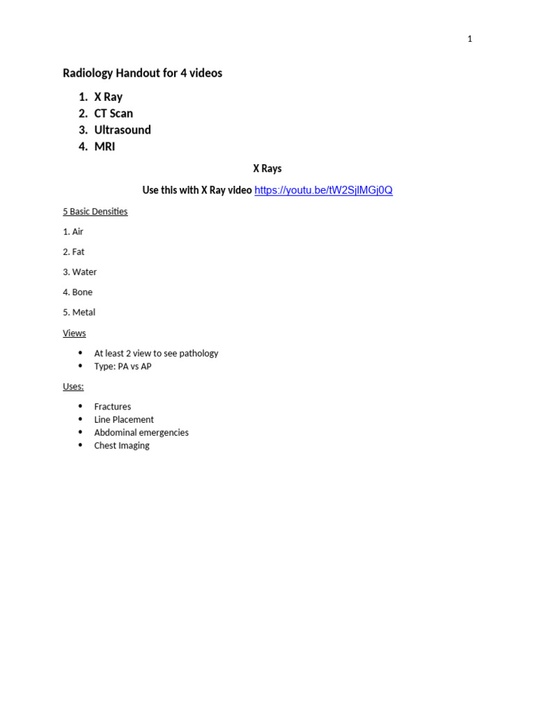 Radiology Handout For 4 Videos (1) - Tagged | PDF | Ct Scan | Magnetic ...