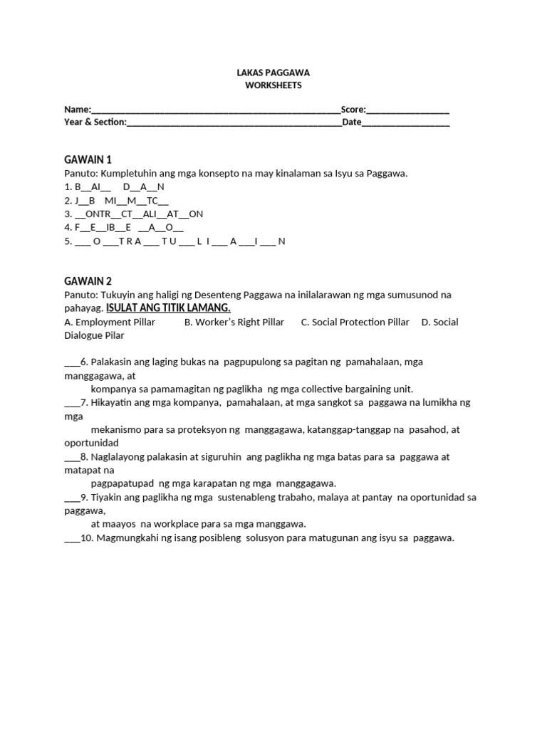 Ap Worksheet | PDF