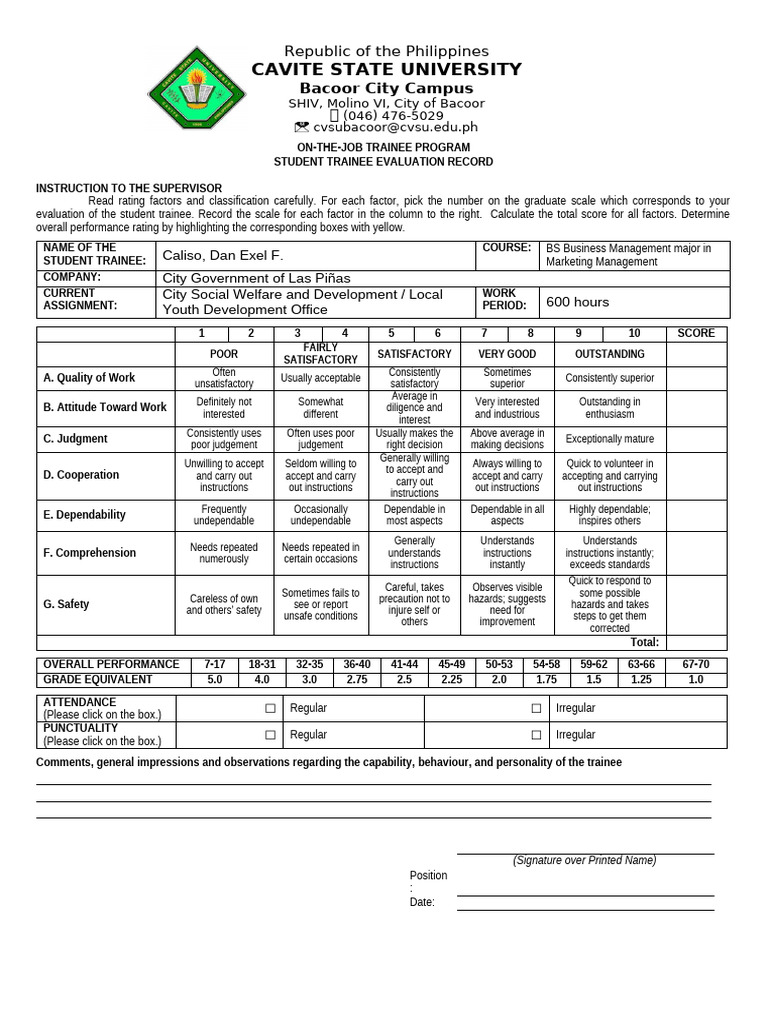 Student Evaluation Form | PDF | Social Psychology | Cognition