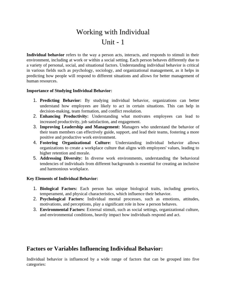 Working With Individual Unit-1 | PDF | Motivation | Motivational
