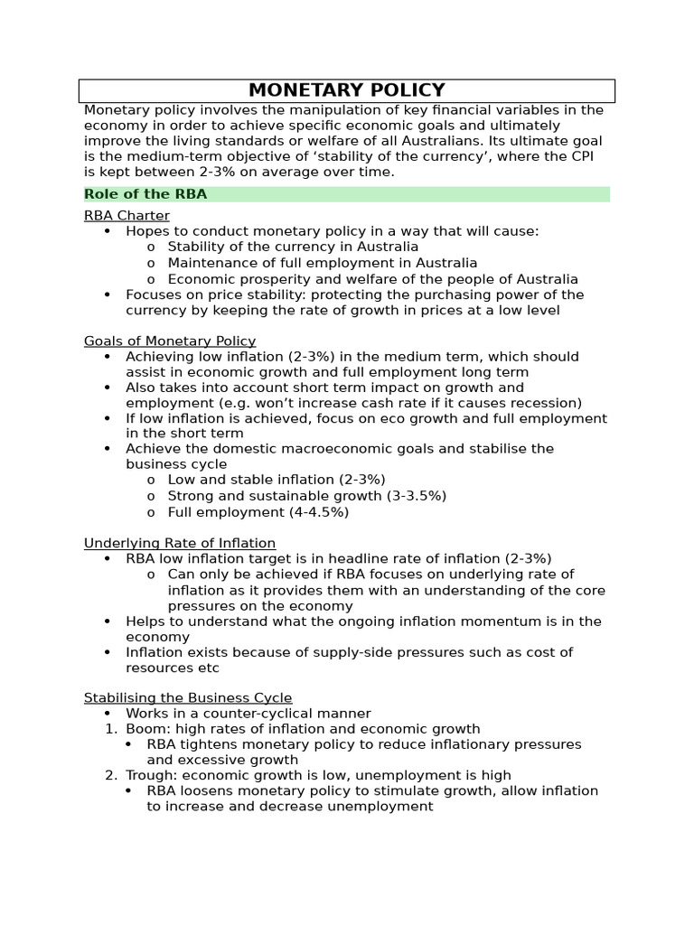 U4AOS1 Monetary Policy | PDF | Inflation | Monetary Policy
