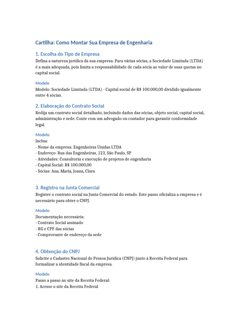 Cartilha Montar Empresa Engenharia Com Modelos | PDF | Engenharia | Business
