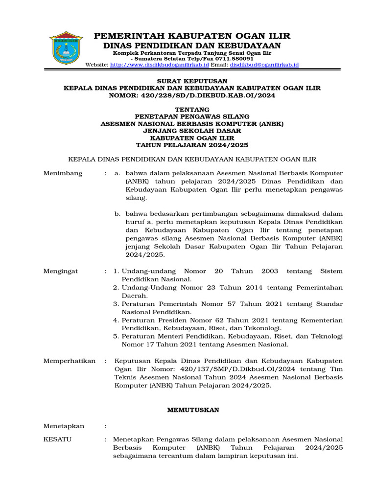 SK Penetapan Pengawas Silang ANBK 2024 | PDF