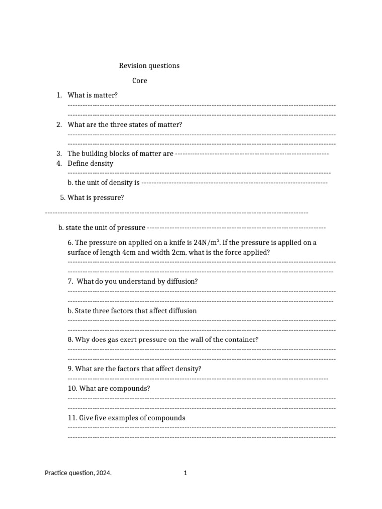 Revision Questions g8 | PDF | Pressure | Metals