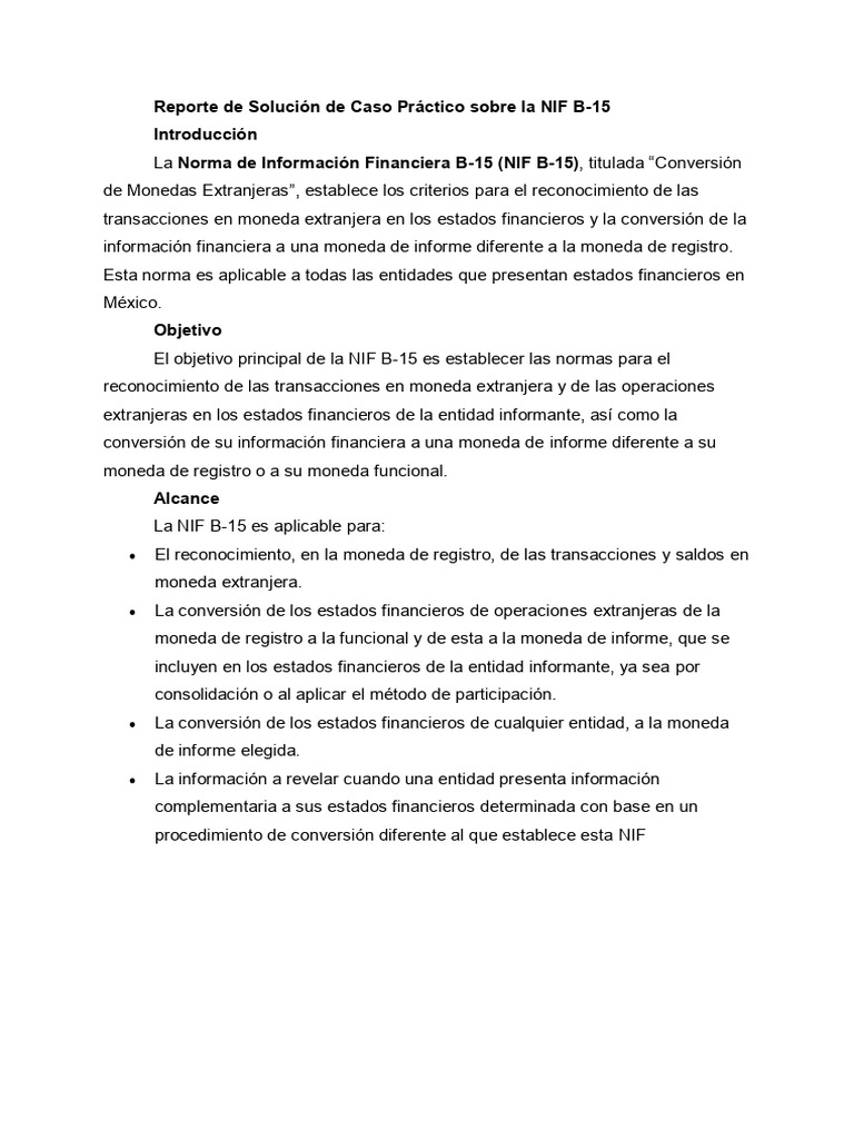 Reporte de Solución de Caso Práctico Sobre La NIF B-15 TAREA 2 | PDF | Estado financiero | Moneda