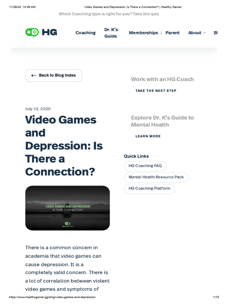 Video Games and Depression - Is There A Connection - Healthy Gamer ...