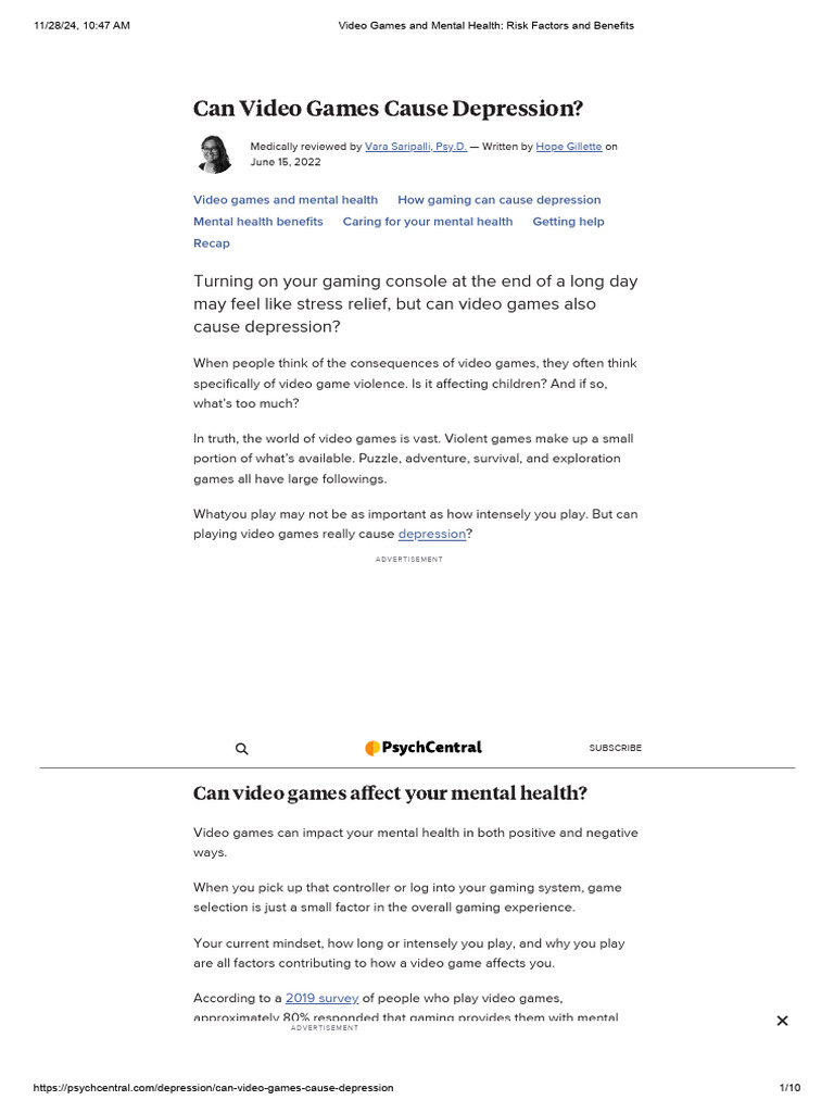 Video Games and Depression: Impact Explained | PDF | Mental Disorder ...