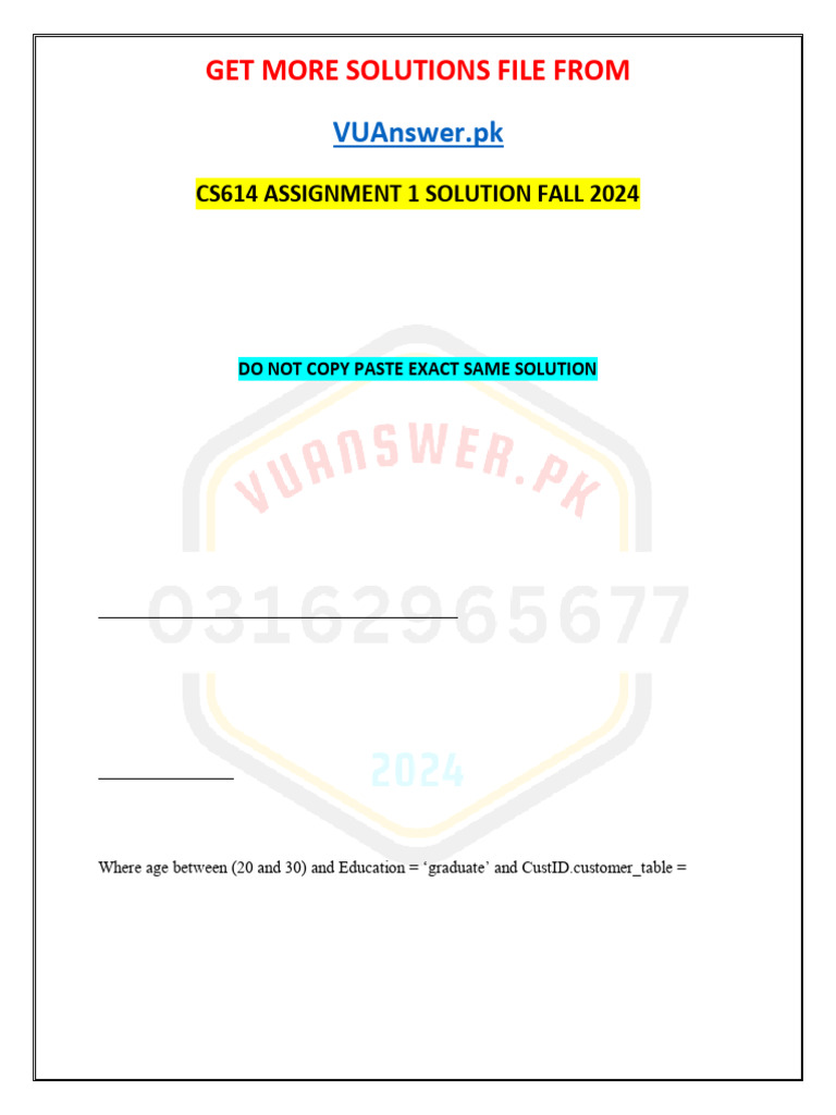 Cs614 Assignment 1 Solution Fall 2024 Pdf Database Index Information Technology