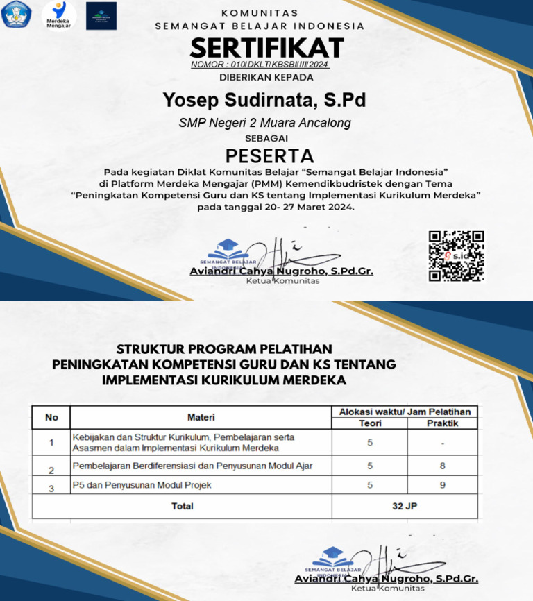 Sertifikat Diklat - Guru Masa Kini - Yosep Sudirnata, S.PD | PDF