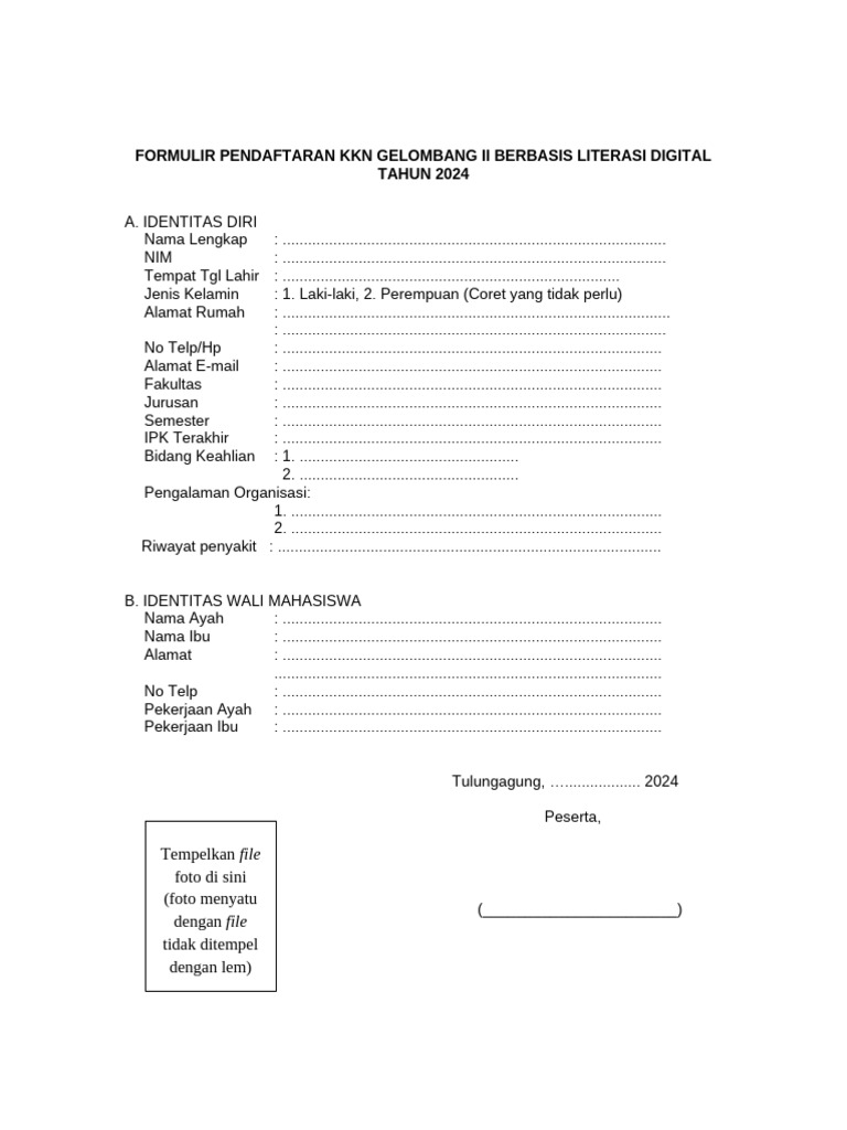 Formulir KKN Dan Surat Izin Wali | PDF