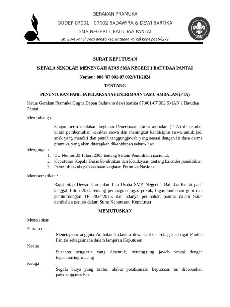 Surat Keputusan Panitia | PDF