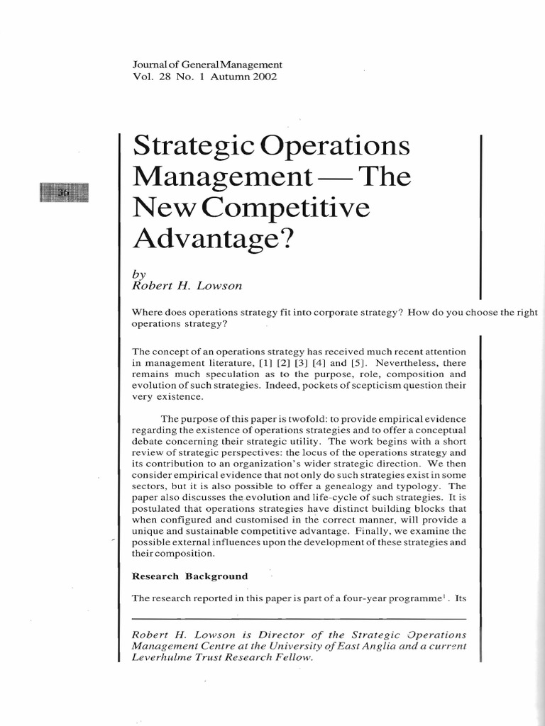 Strategic Operations Management - The New Competitive Advantage | PDF ...
