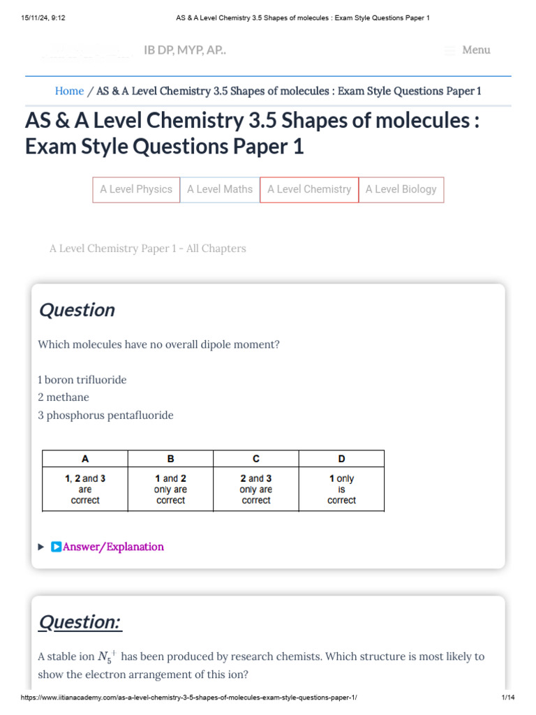 Shapes of Molecules Paper 1 | PDF | Chemical Bond | Ammonium
