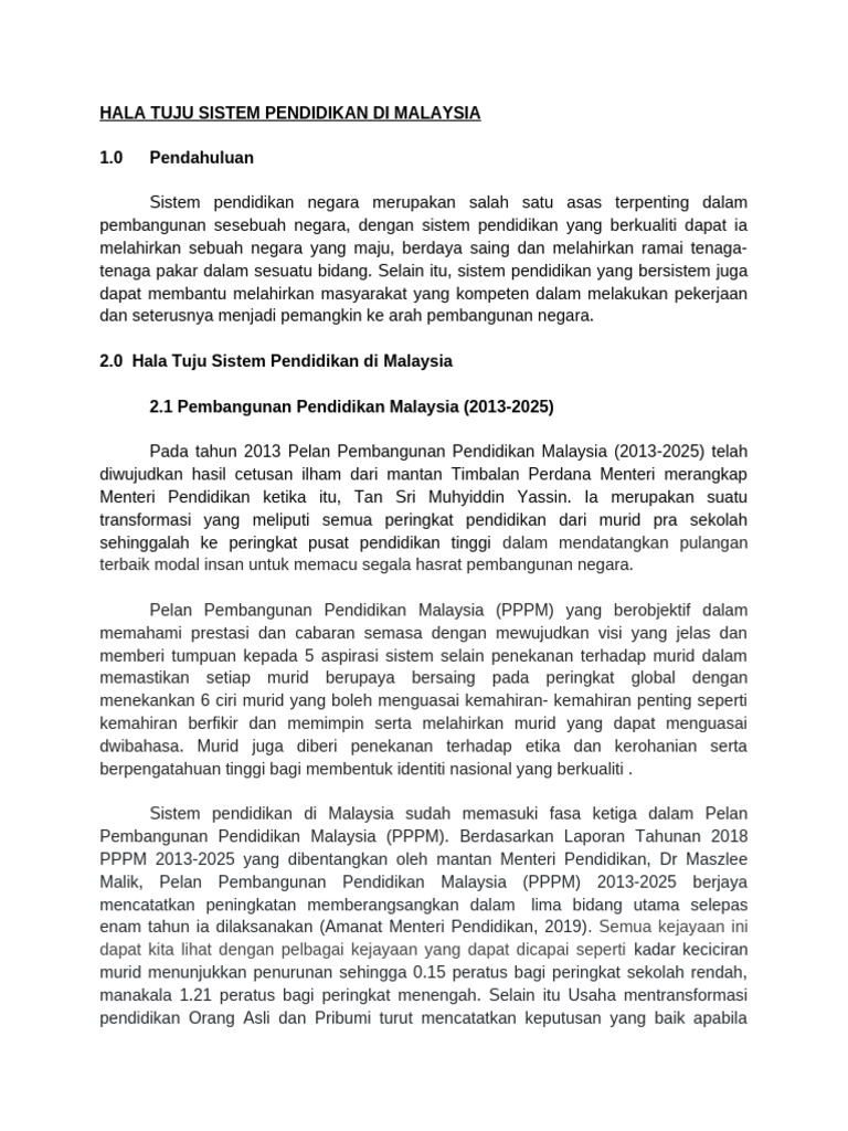 Hala Tuju Sistem Pendidikan Di Malaysia | PDF