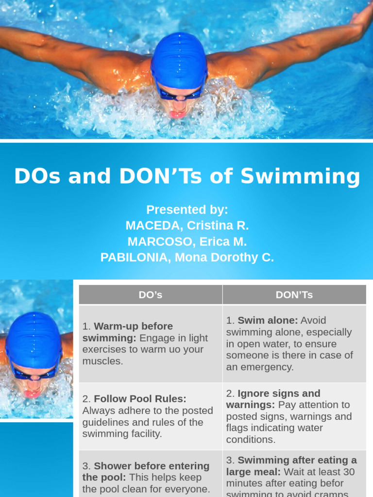 Swimming Safety: Essential Dos and Don'ts | PDF | Swimming | Underwater ...