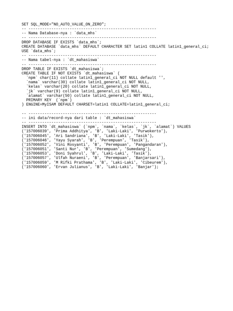Data Mhs - SQL | PDF