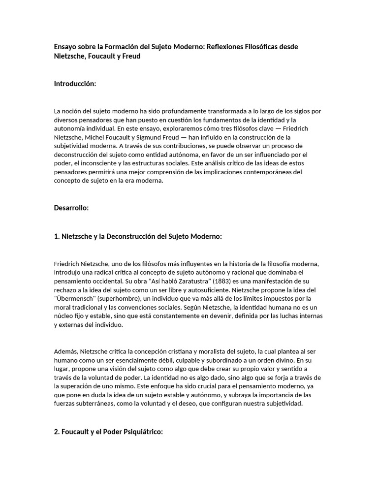 Ensayo Sobre La Formación Del Sujeto Moderno | PDF | Mente inconsciente ...