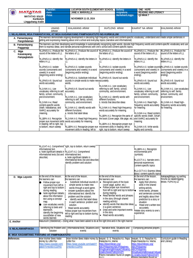 Week 7-Q2 - Reading & Lit | PDF | Vocabulary | Human Communication