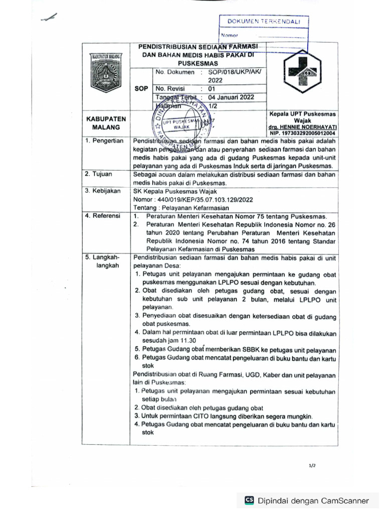 3.10.1.b R.2 SOP PENDISTRIBUSIAN SEDIAAN FARMASI DAN BAHAN MEDIS HABIS PAKAI DI PUSKESMAS | PDF