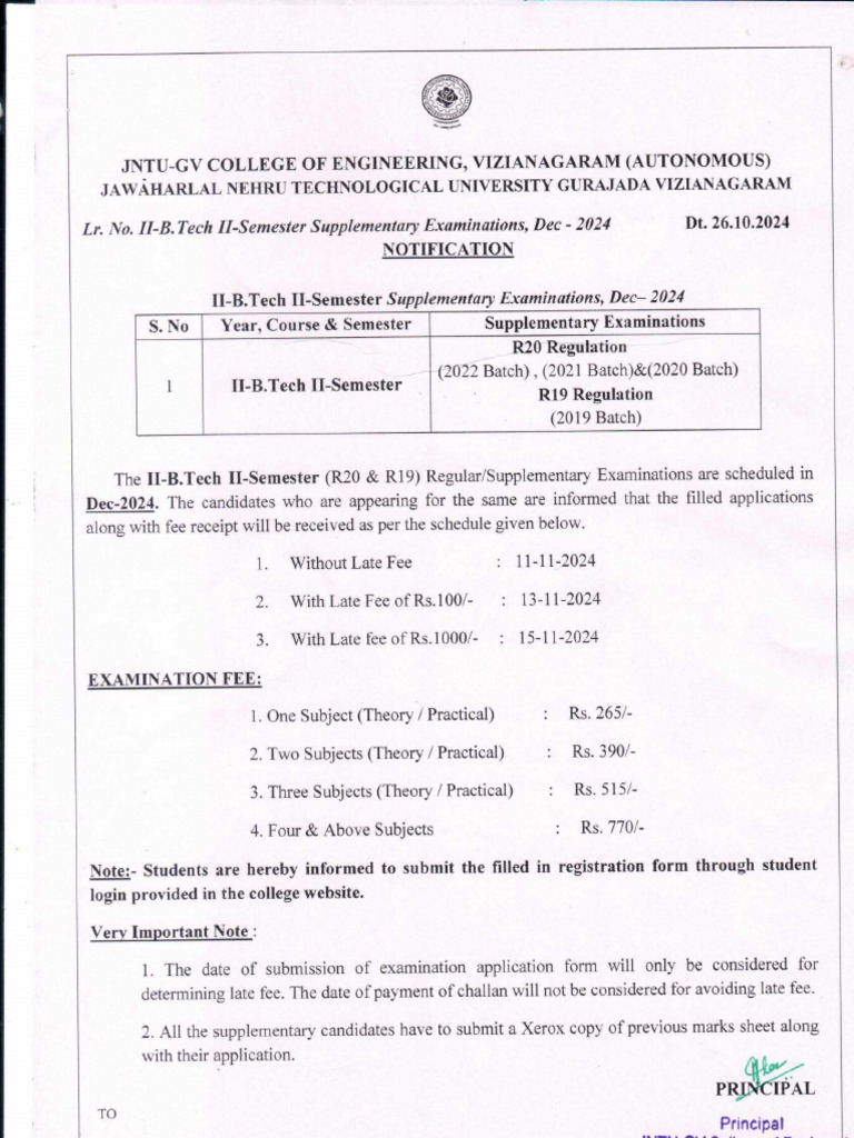 II.B.tech II Semester R20 R19Supplementry Notifications | PDF