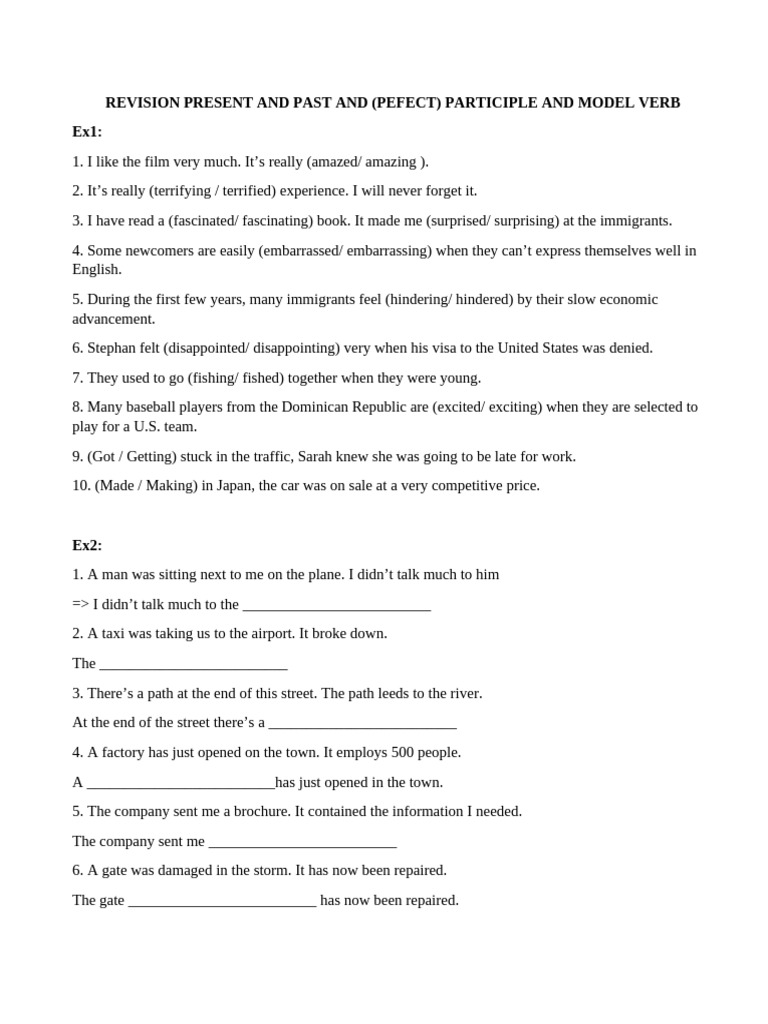 Participles and Modal Verbs Exercises | PDF