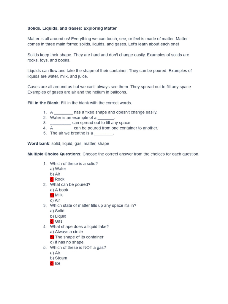 Science Unit 2 Grade 2 Activity | PDF | Liquids | Gases