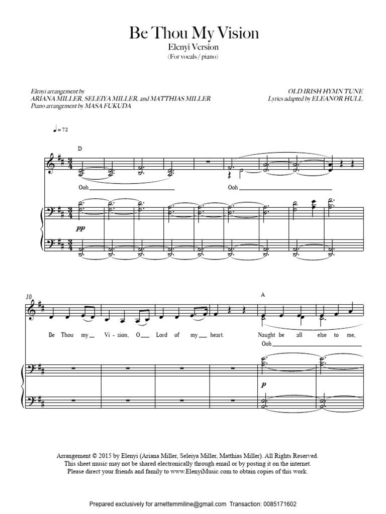 BE THOU MY VISION Vocals Piano SHEET MUSIC | PDF