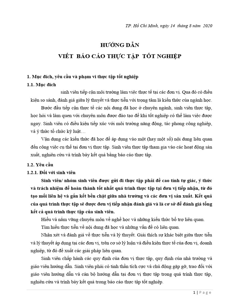 03-Huong Dan Viet Bao Cao Thuc Tap Tot Nghiep (14.8.2020) | PDF