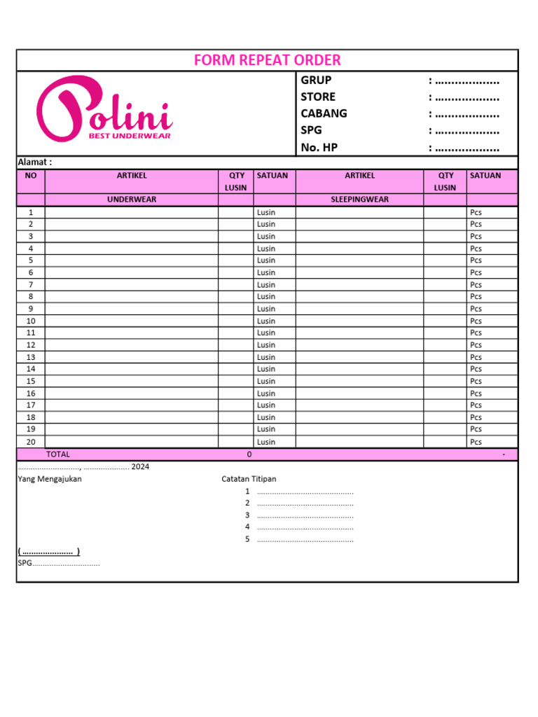Blanko Repeat Order SPG | PDF