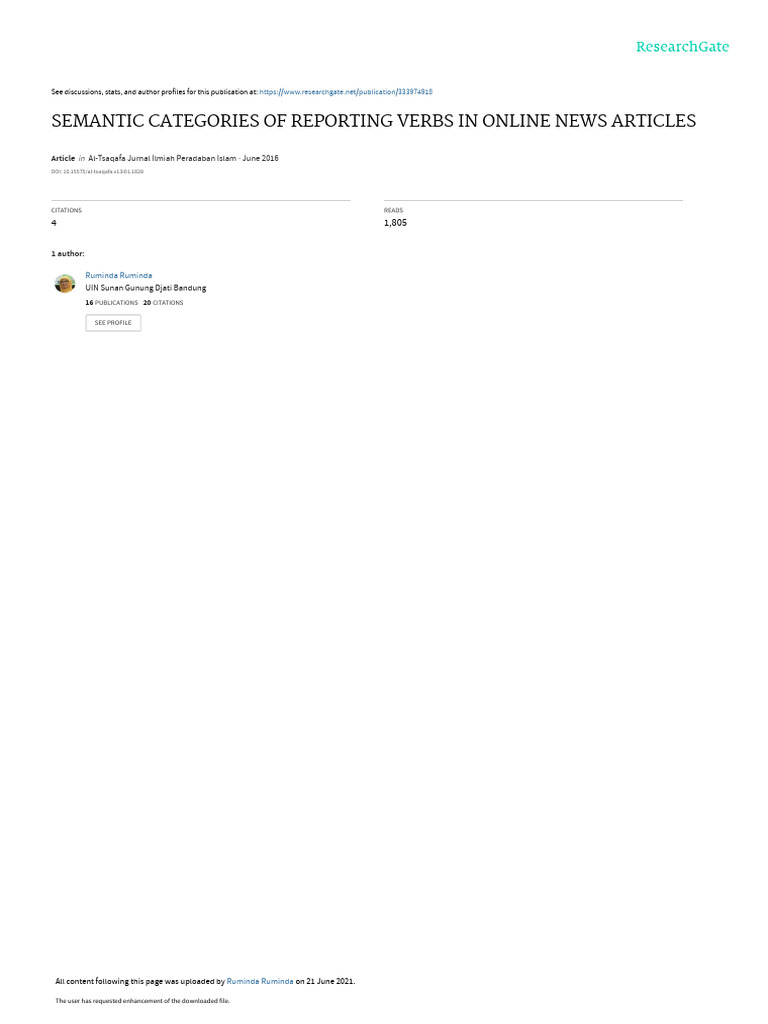 Semantic Categories of Reporting Verbs in Online N | PDF | Lexical Semantics | Phrase