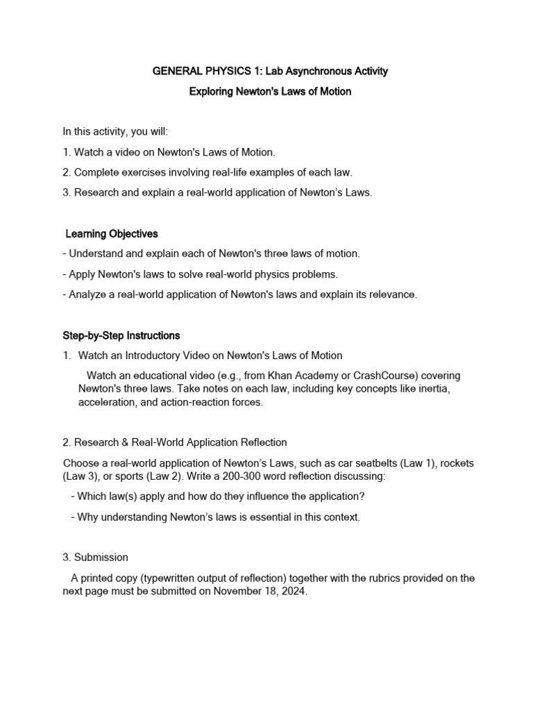 GENERAL PHYSICS 1: Lab Asynchronous Activity Exploring Newton's Laws of Motion | PDF ...