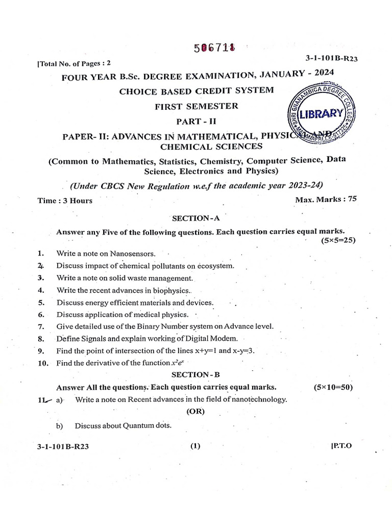 1 Sem - BSC - Advances - Jan 2024 | PDF