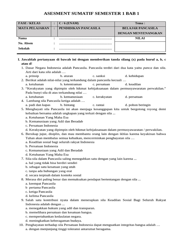 Asesment Sumatif 1 Pendidikan Pancasila | PDF